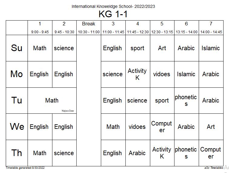 International department School schedule – IKPS